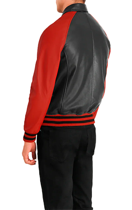 Mens Walton Varsity Jacket – Black & Red Leather – Versatile Jackets